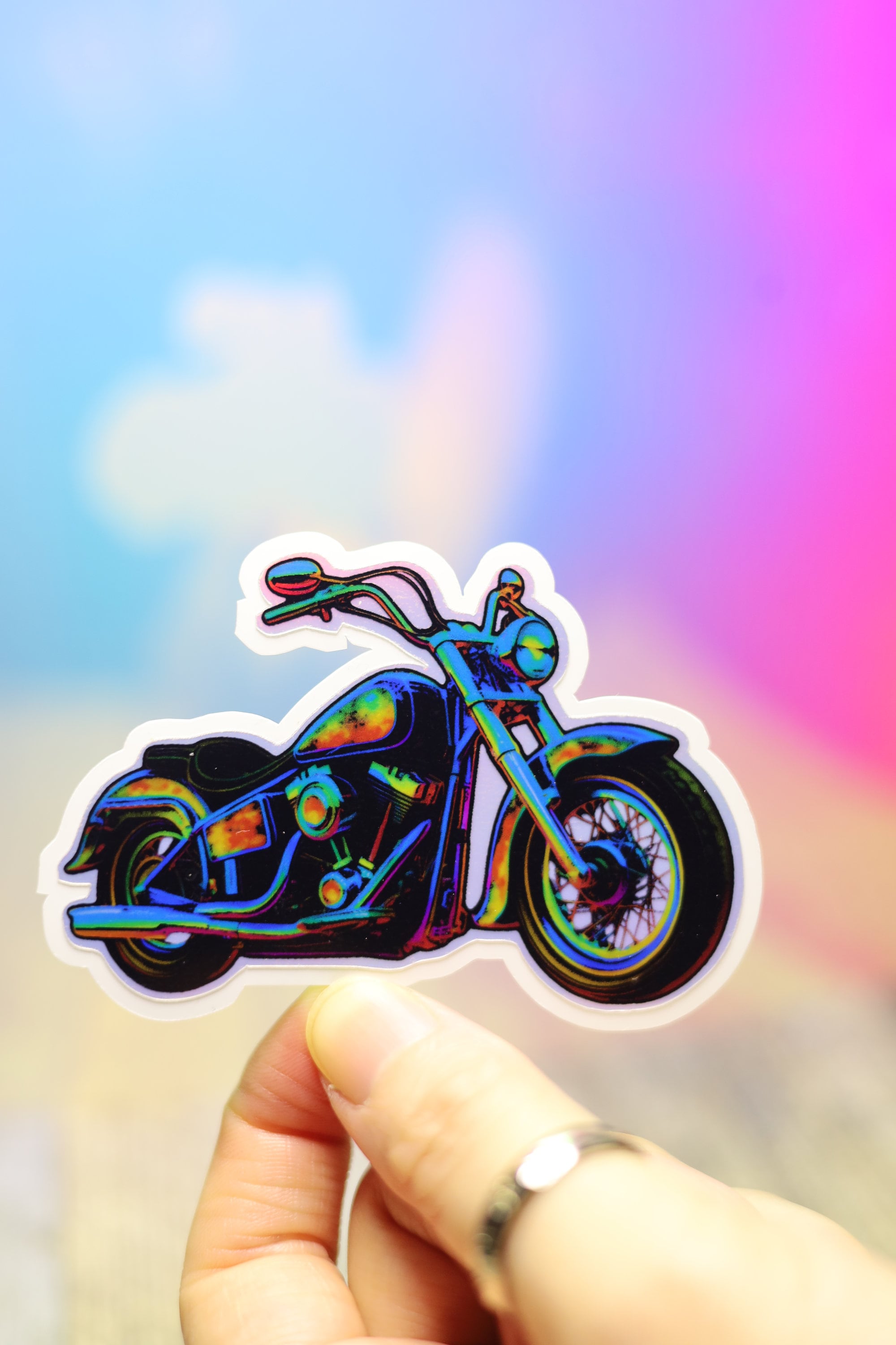 Holo Retro Chopper Motorcycle Sticker Rainbow Decal Laptop Graphic ...