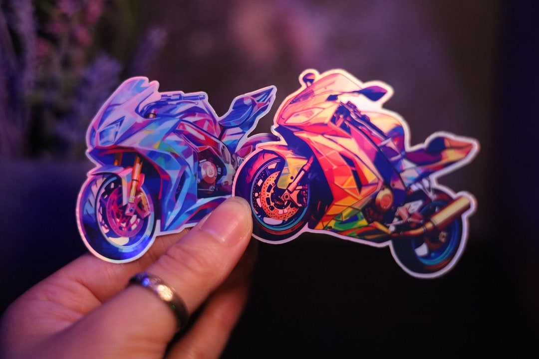 Holo Motorcycle Sticker Rainbow Decal Laptop Shiny Handmade Die-cut ...