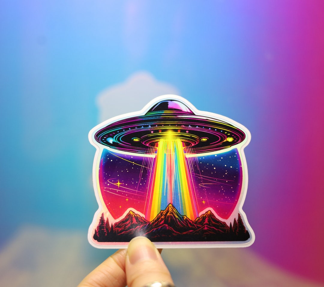 Holo Flying Saucer Alien Sticker UFO Decal Holographic Cryptid Dark UAP ...