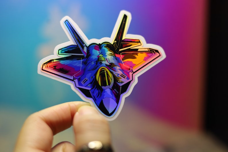 Holo F-22 Raptor Fighter Jet Sticker Holographic Shiny Decal Colorful ...