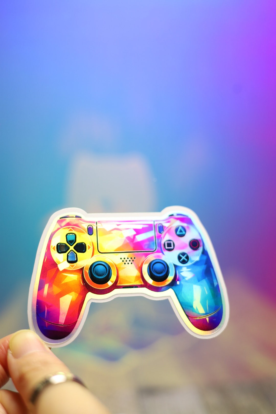 Holo Video Game Controller Sticker Play Remote Decal Rainbow Laptop Tag ...