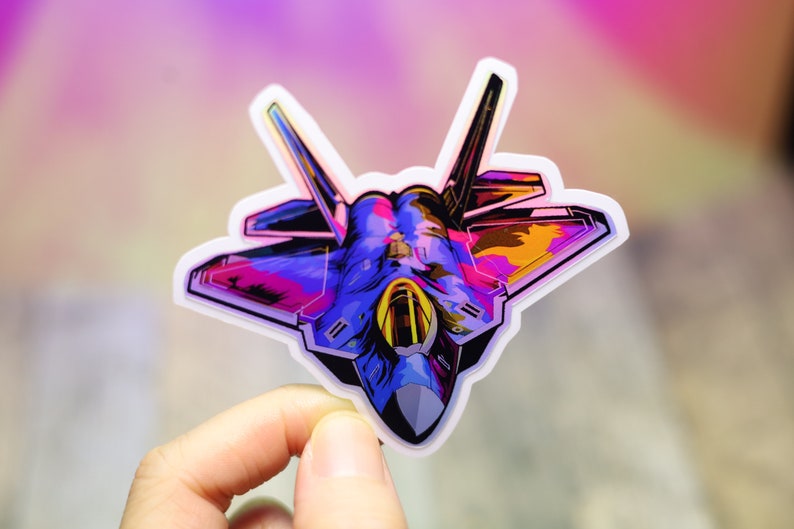 Holo F-22 Raptor Fighter Jet Sticker Holographic Shiny Decal Colorful ...