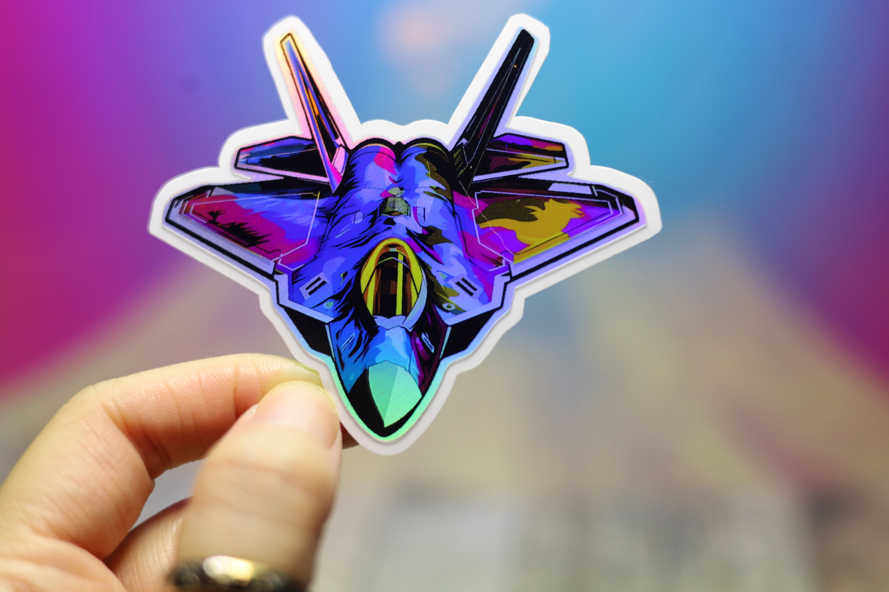 Holo F-22 Raptor Fighter Jet Sticker Holographic Shiny Decal Colorful ...