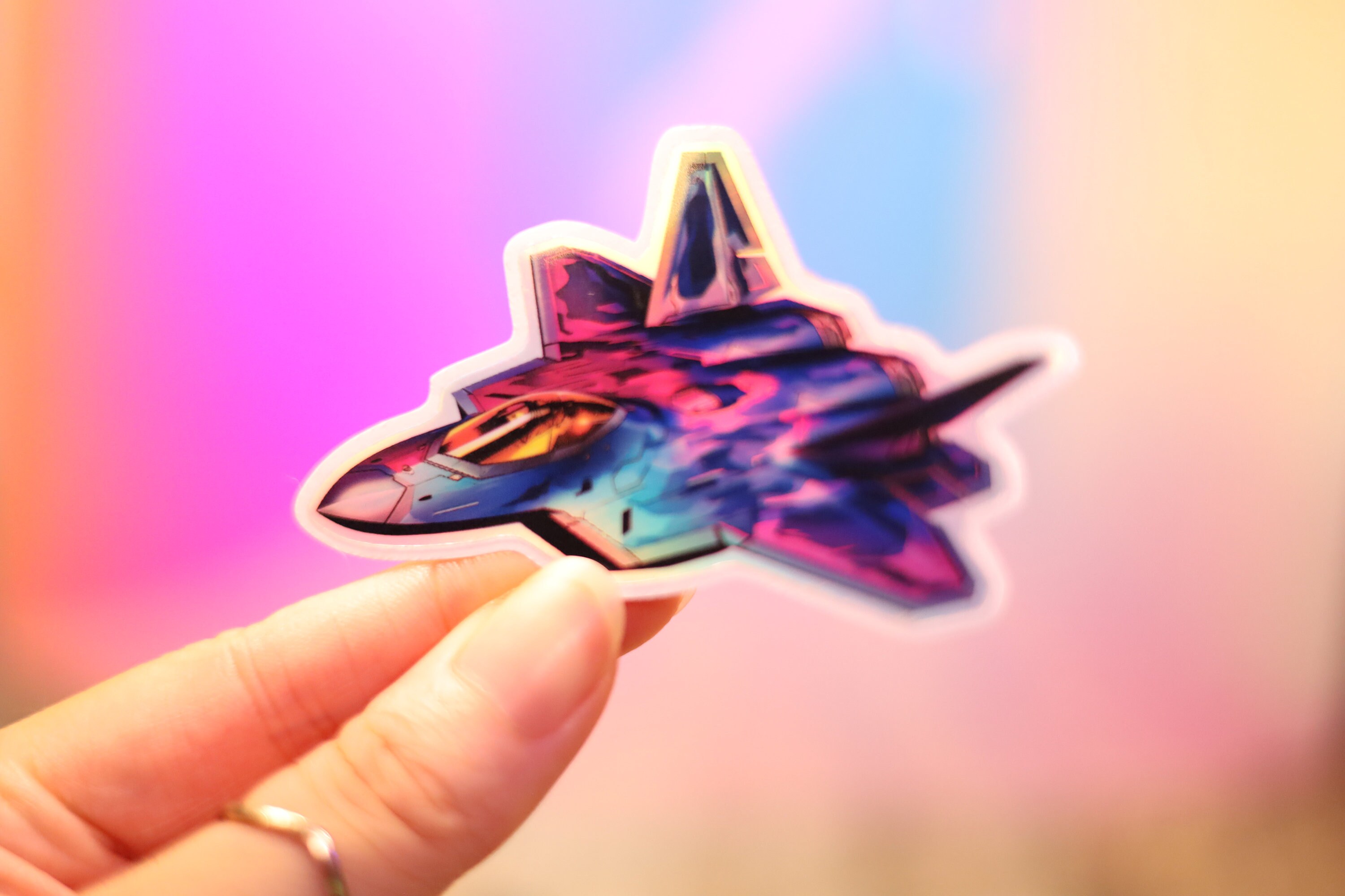 Holo F-22 Raptor Fighter Jet Stickers Holographic Shiny Decal Water ...