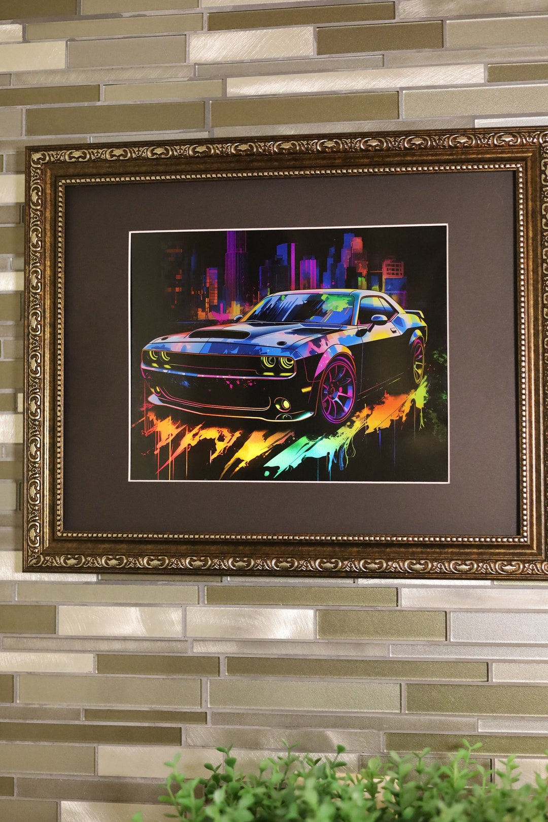Holo Challenger Muscle Race Car Art Print Sticker Magnet Holographic ...