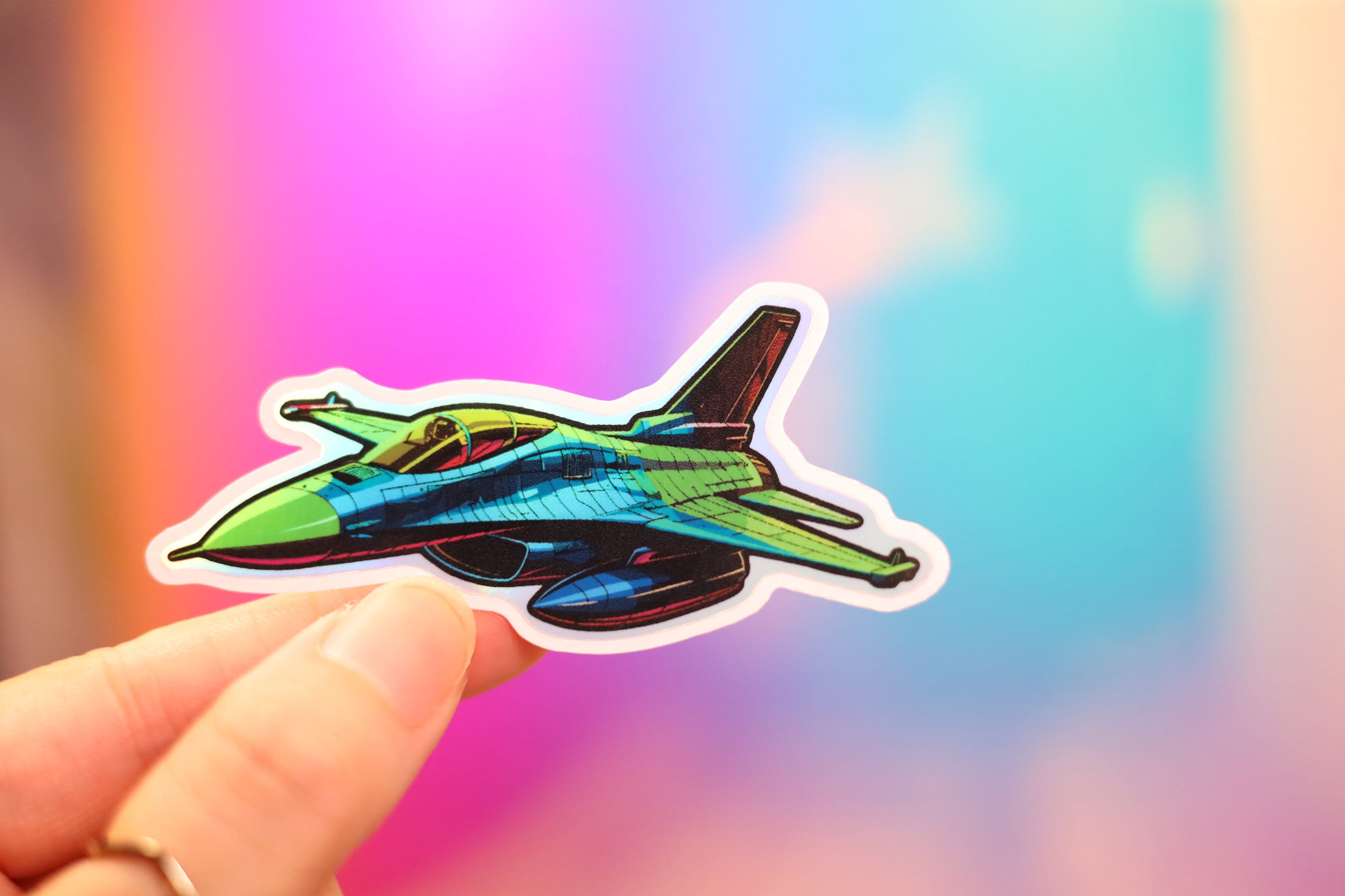 2x Holo F-16 Fighting Falcon Fighter Jet Stickers Holographic Shiny ...