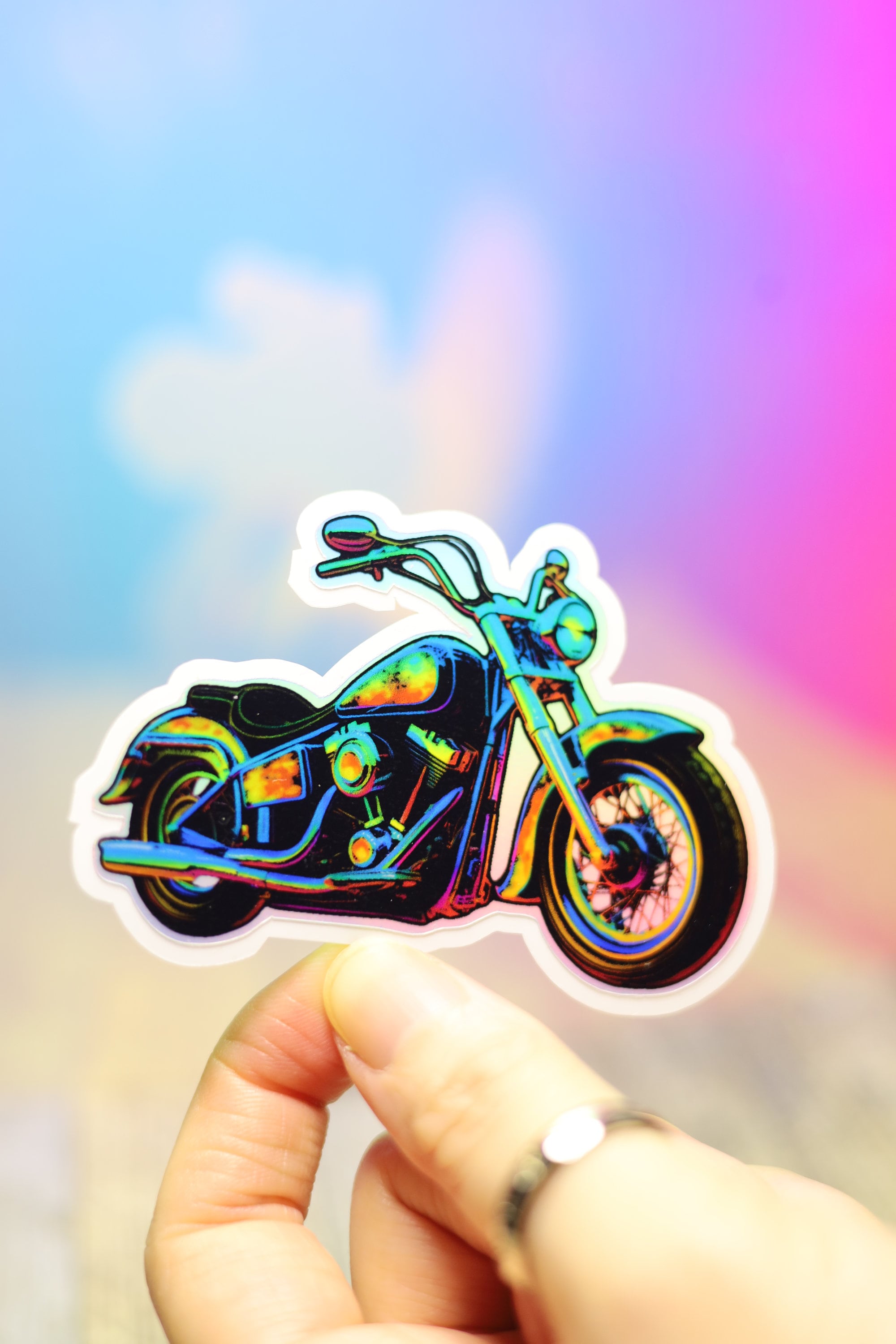 Holo Retro Chopper Motorcycle Sticker Rainbow Decal Laptop Graphic ...