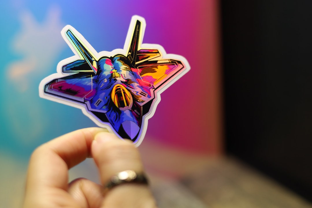 Holo F-22 Raptor Fighter Jet Sticker Holographic Shiny Decal Colorful ...