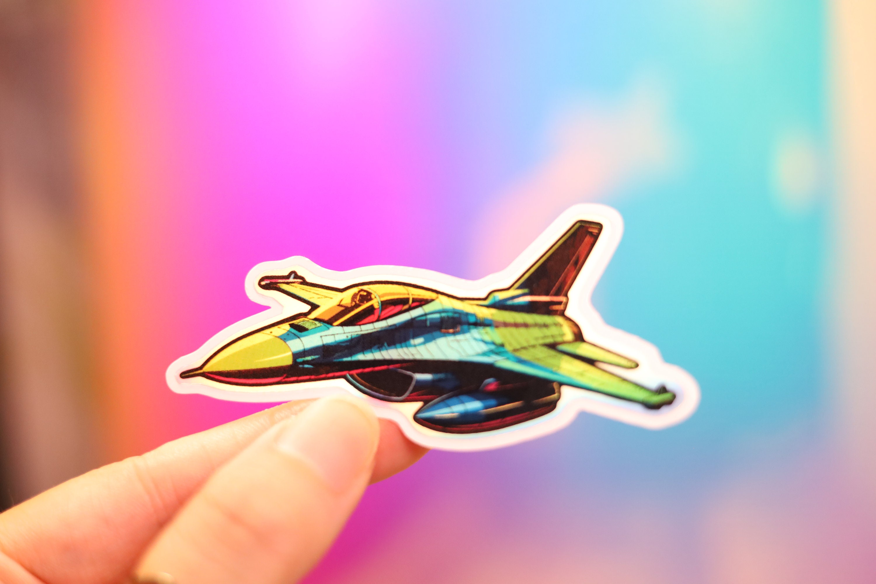 2x Holo F-16 Fighting Falcon Fighter Jet Stickers Holographic Shiny ...
