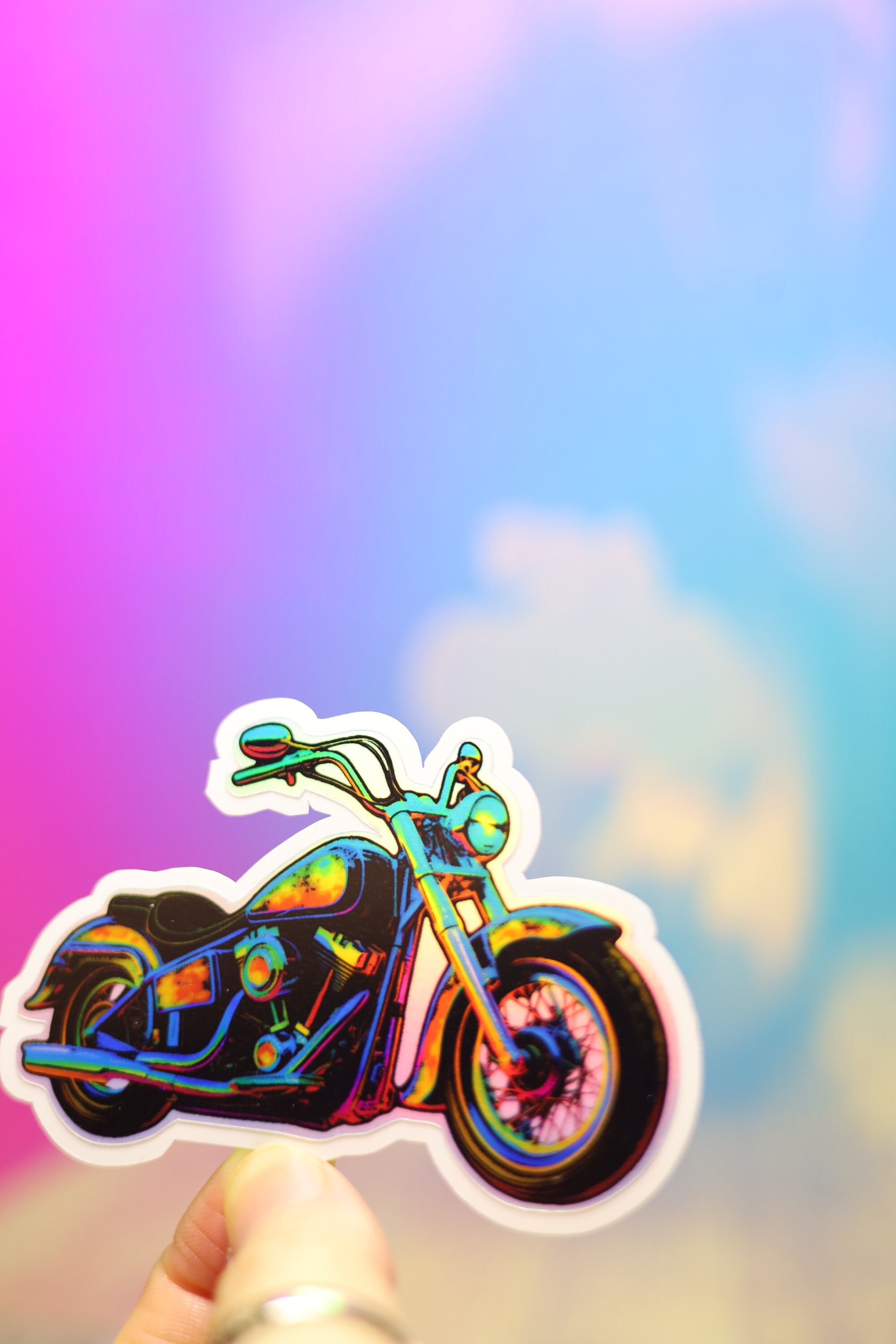 Holo Retro Chopper Motorcycle Sticker Rainbow Decal Laptop Graphic ...