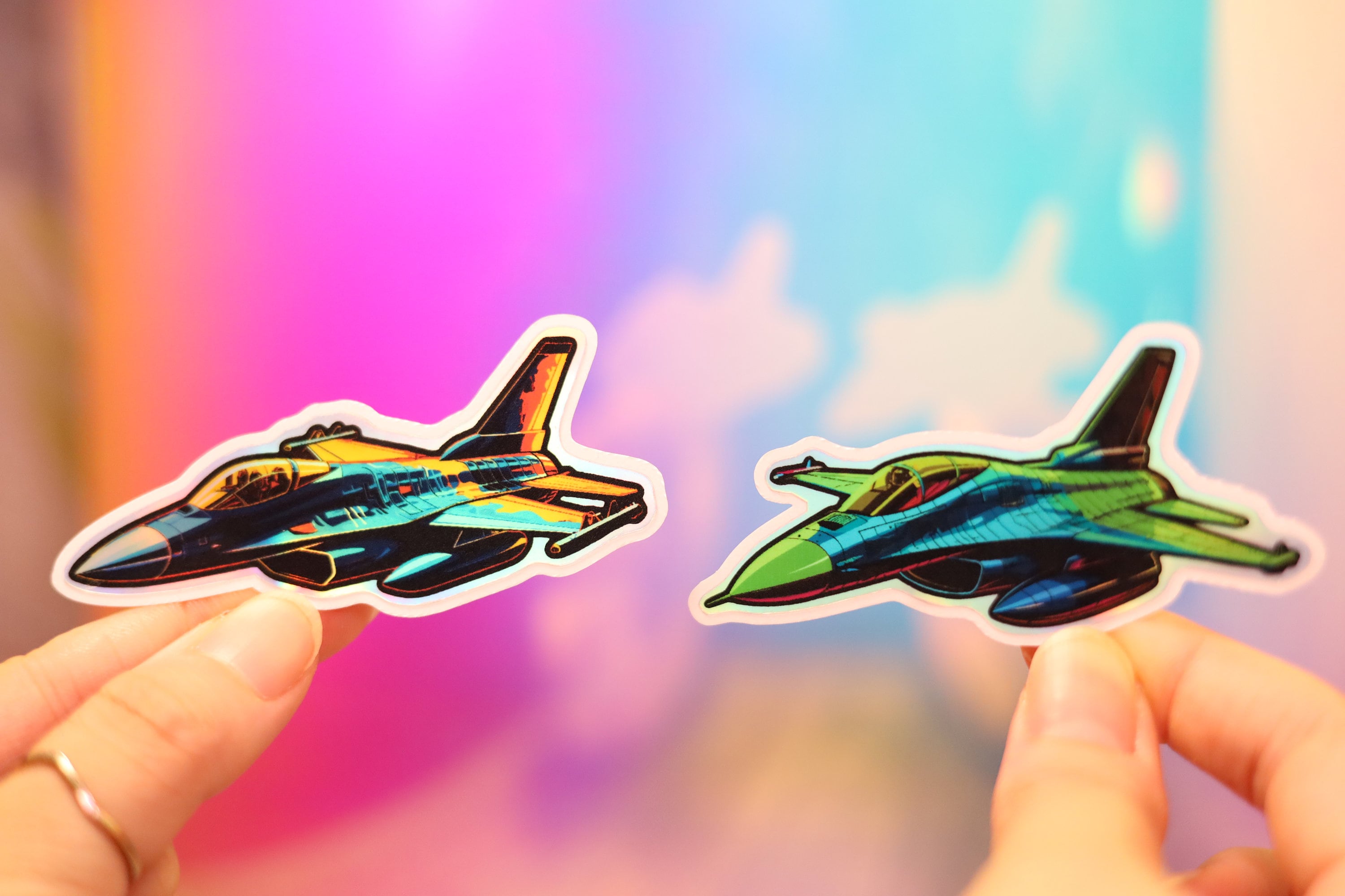 2x Holo F-16 Fighting Falcon Fighter Jet Stickers Holographic Shiny ...