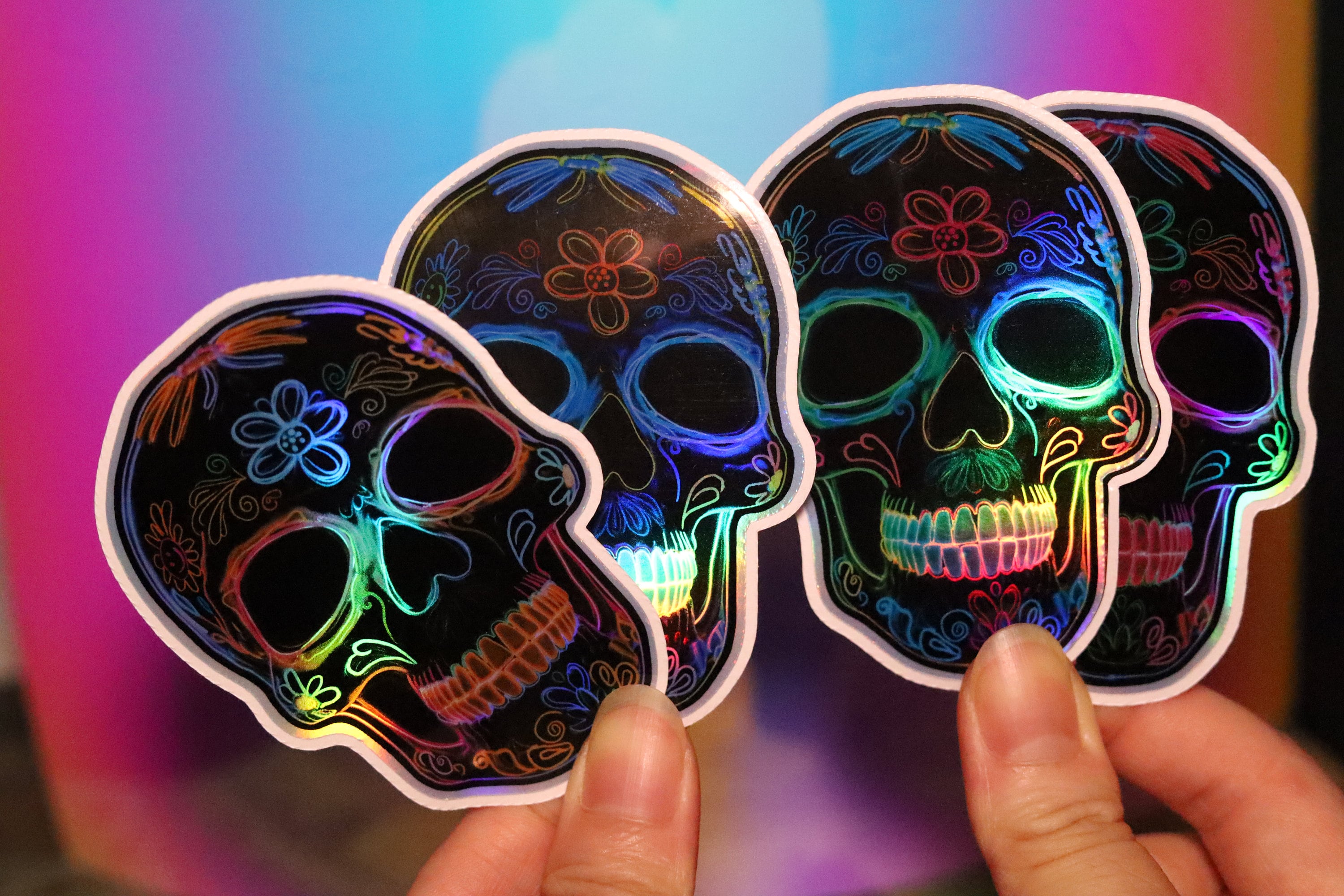Holo Sugar Skull Sticker Holographic Scary Halloween Decal Shiny for ...