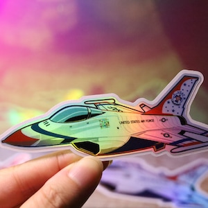 Holo F-16 Red White & Blue USA Jet Stickers Holographic Shiny Military ...