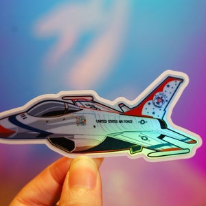 Holo F-16 Red White & Blue USA Jet Stickers Holographic Shiny Military ...