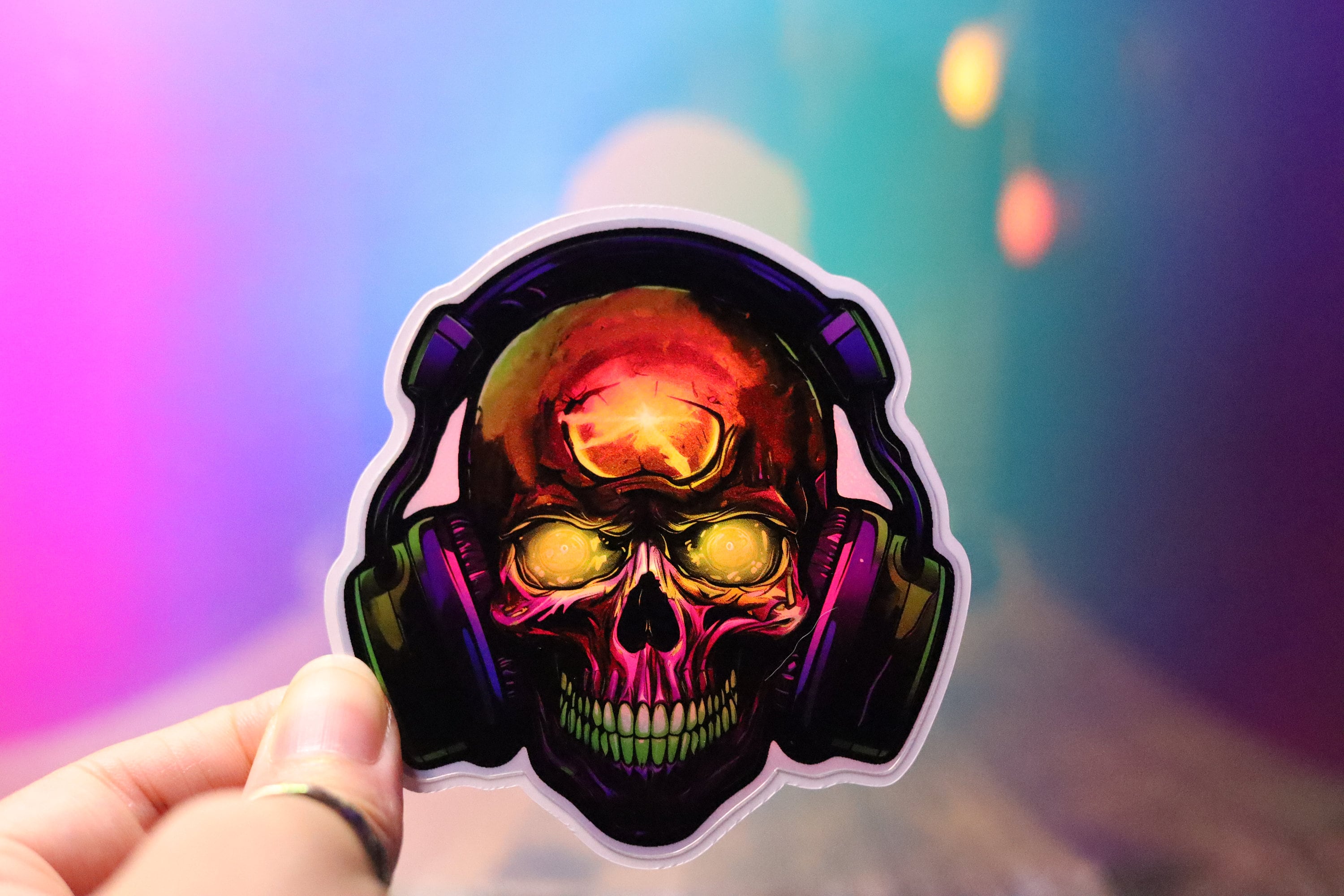 Holo Headphone Skull Sticker Holographic Scary Halloween Decal Shiny ...
