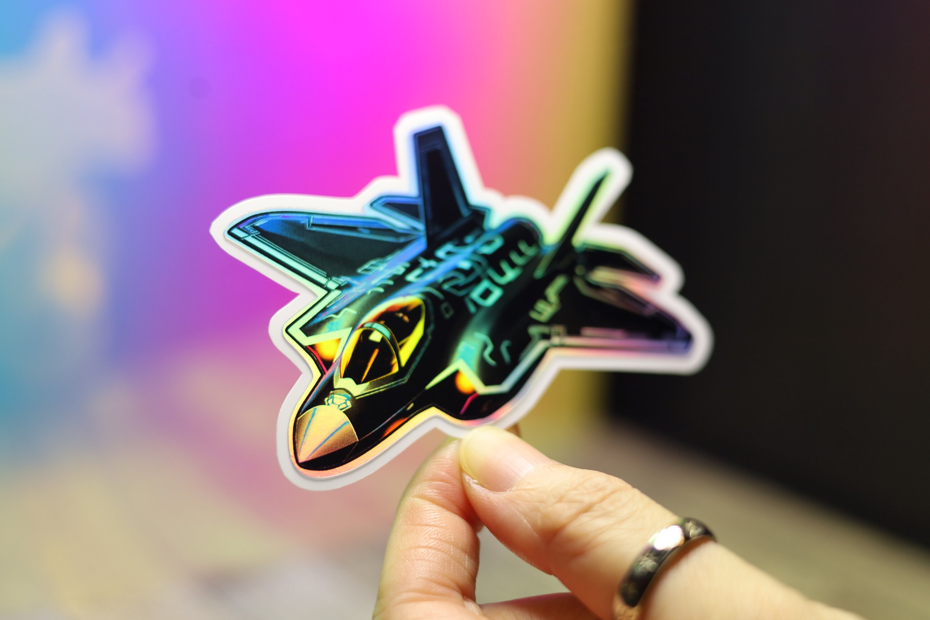 Holo F-35 Stealth Fighter Jet Sticker Holographic Shiny Car Decal Water ...