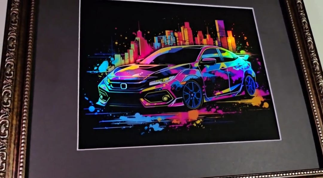 Holo Honda Civic Art Print | Laminated Holographic Car Decor, Magnet ...