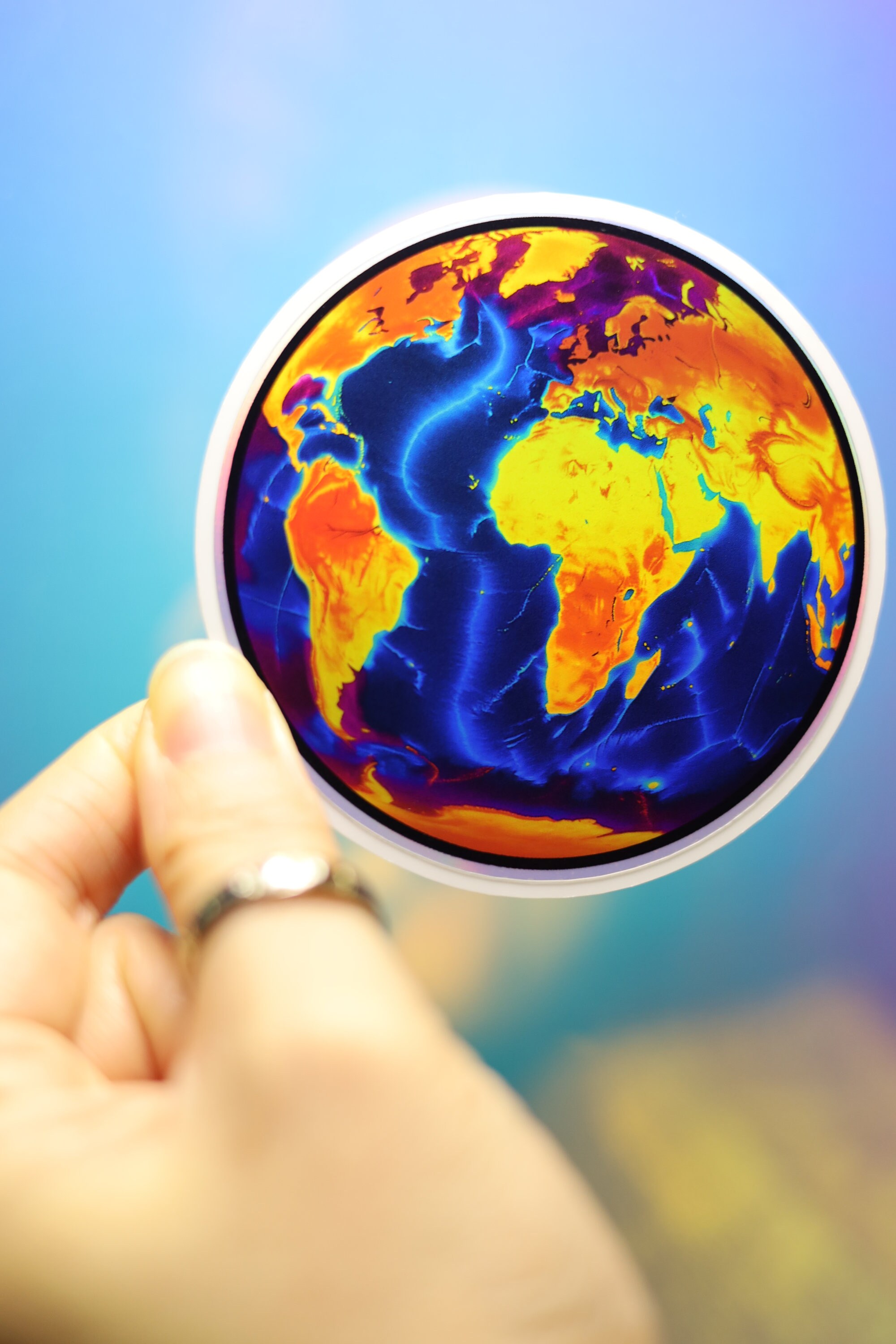 Holographic Heat Mapped Earth Sticker Holo Planet Graphic Shiny Global ...