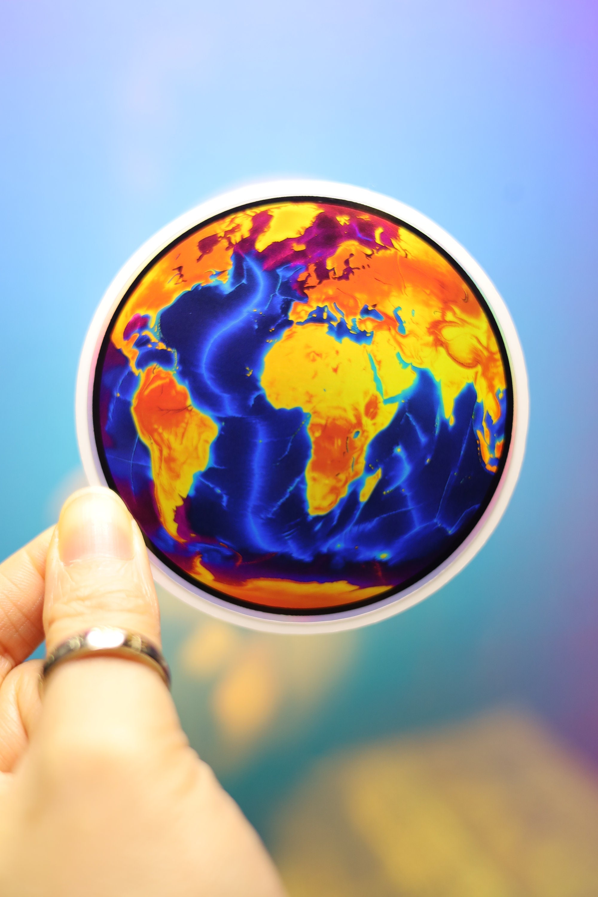 Holographic Heat Mapped Earth Sticker Holo Planet Graphic Shiny Global ...
