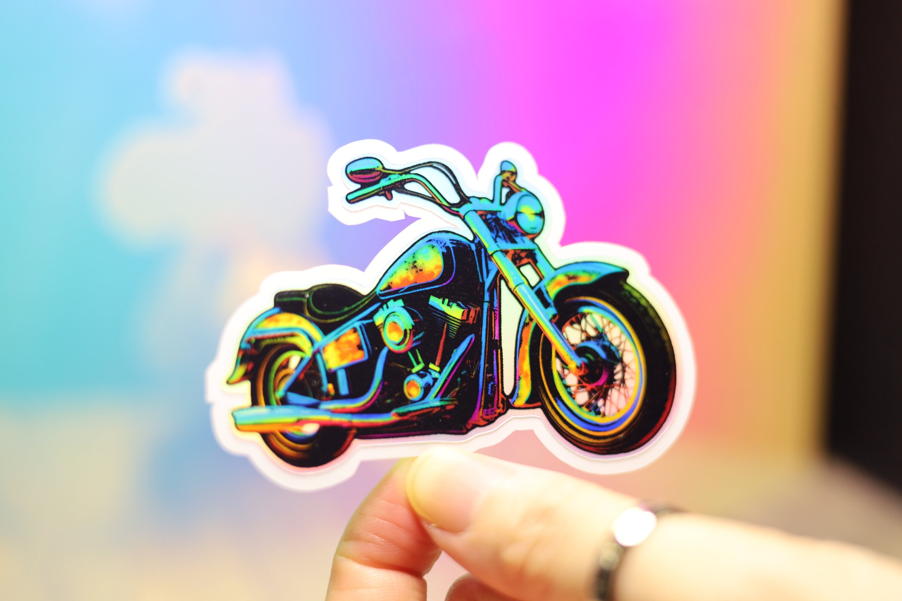 Holo Retro Chopper Motorcycle Sticker Rainbow Decal Laptop Graphic ...