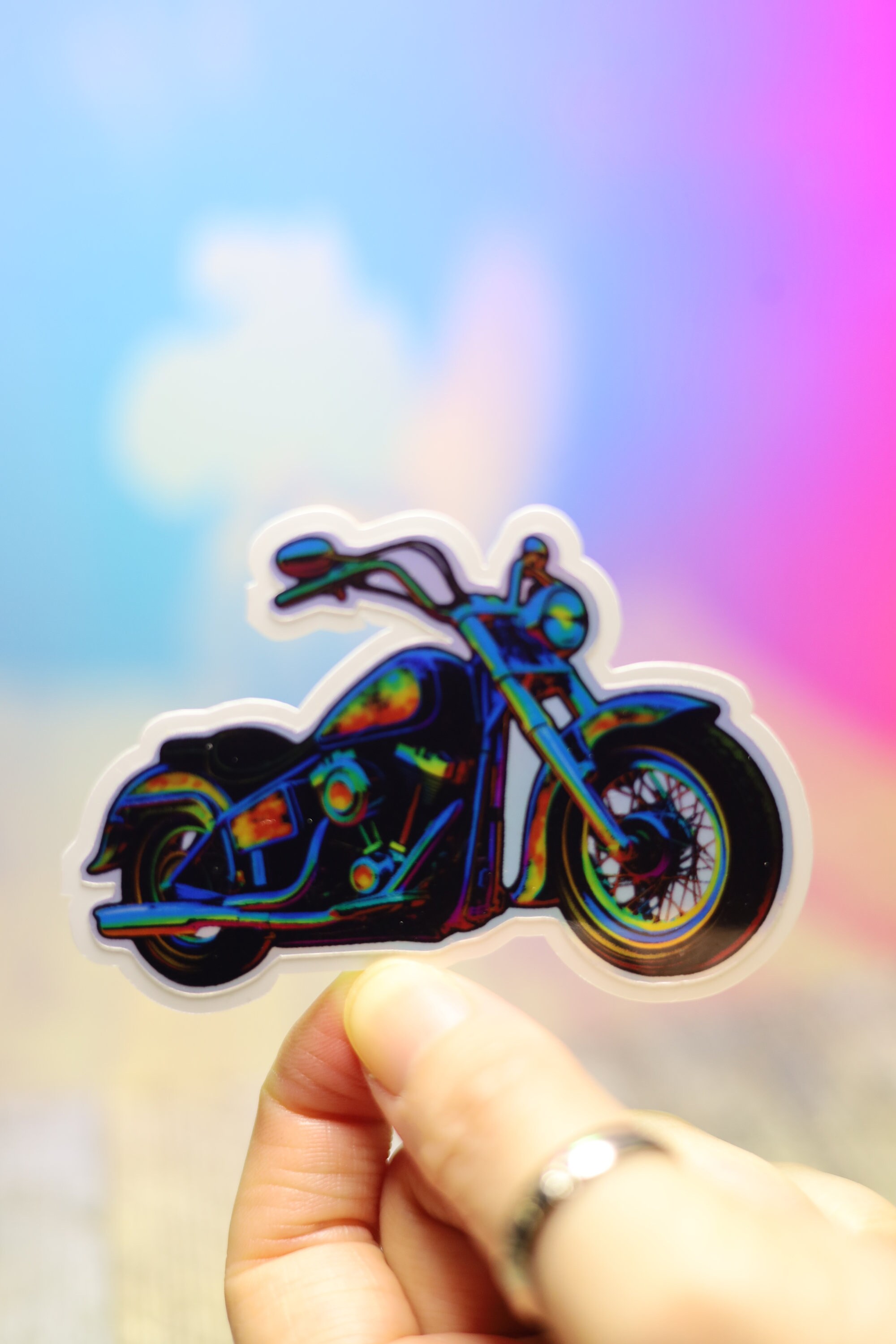 Holo Retro Chopper Motorcycle Sticker Rainbow Decal Laptop Graphic ...