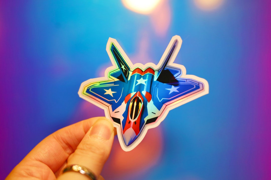 Red White & Blue F-22 Raptor Fighter Jet Sticker Air Force Magnet ...