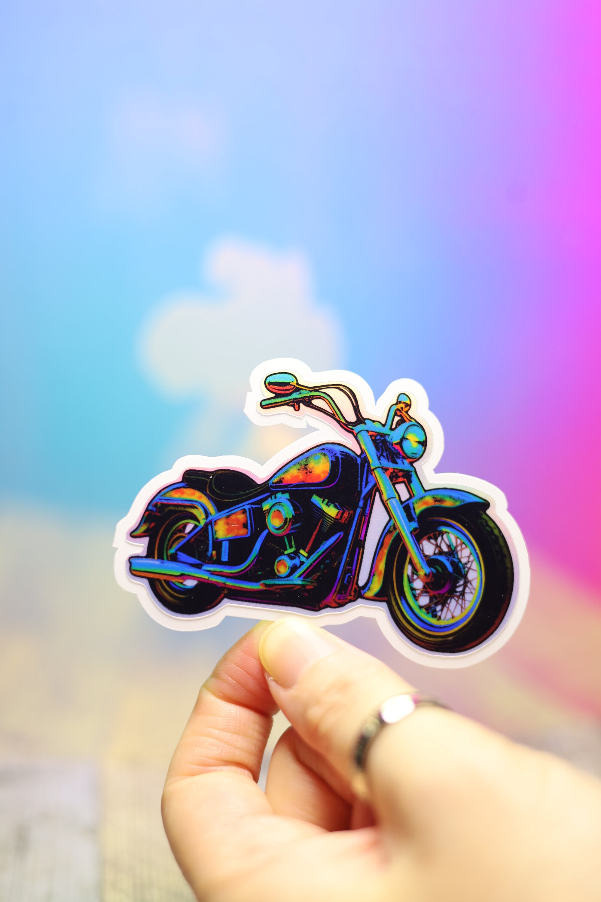 Holo Retro Chopper Motorcycle Sticker Rainbow Decal Laptop Graphic ...
