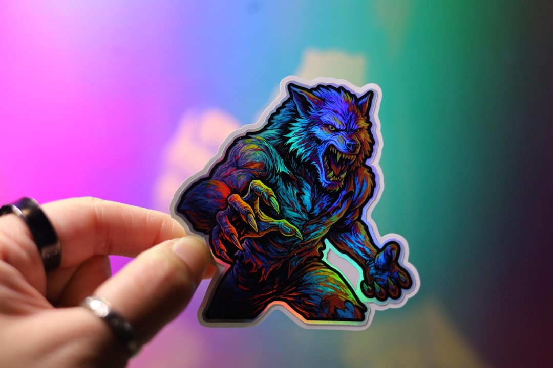 Holographic Werewolf Sticker Halloween | American Wolf | Wolfman Magnet ...
