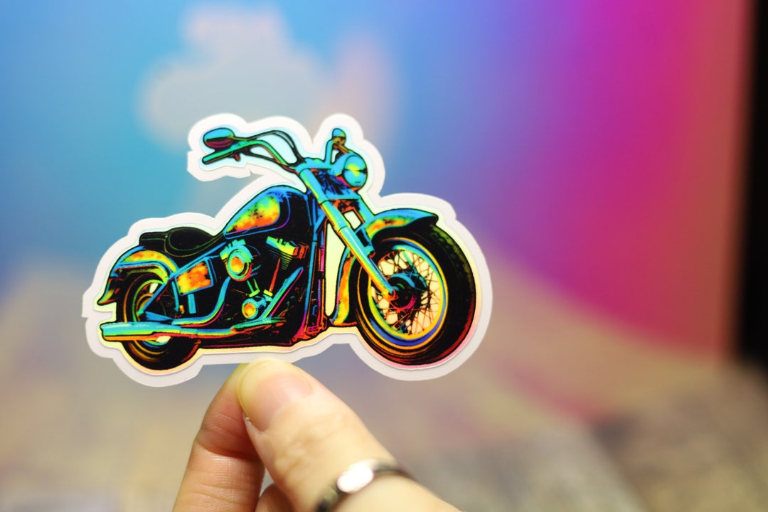 Holo Retro Chopper Motorcycle Sticker Rainbow Decal Laptop Graphic ...