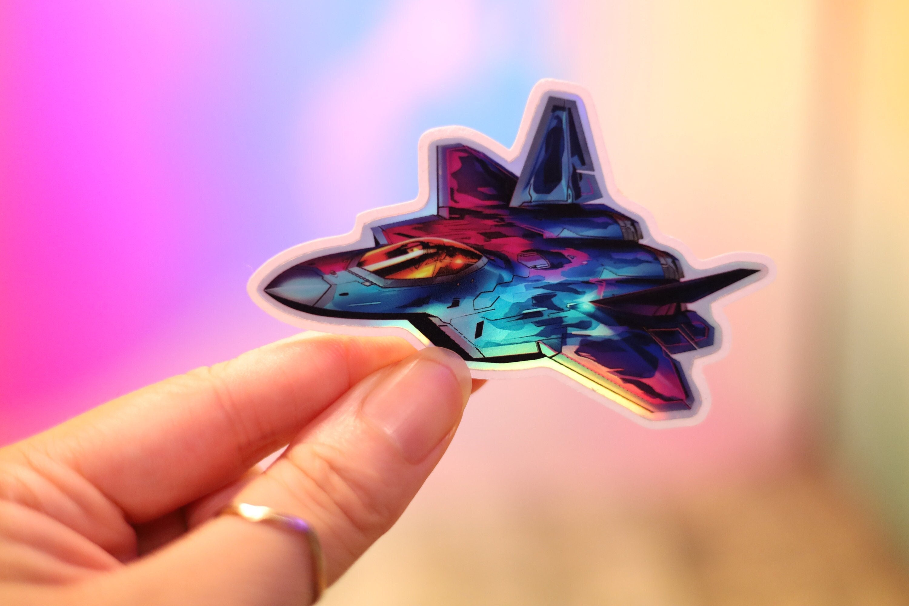 Holo F-22 Raptor Fighter Jet Stickers Holographic Shiny Decal Water ...