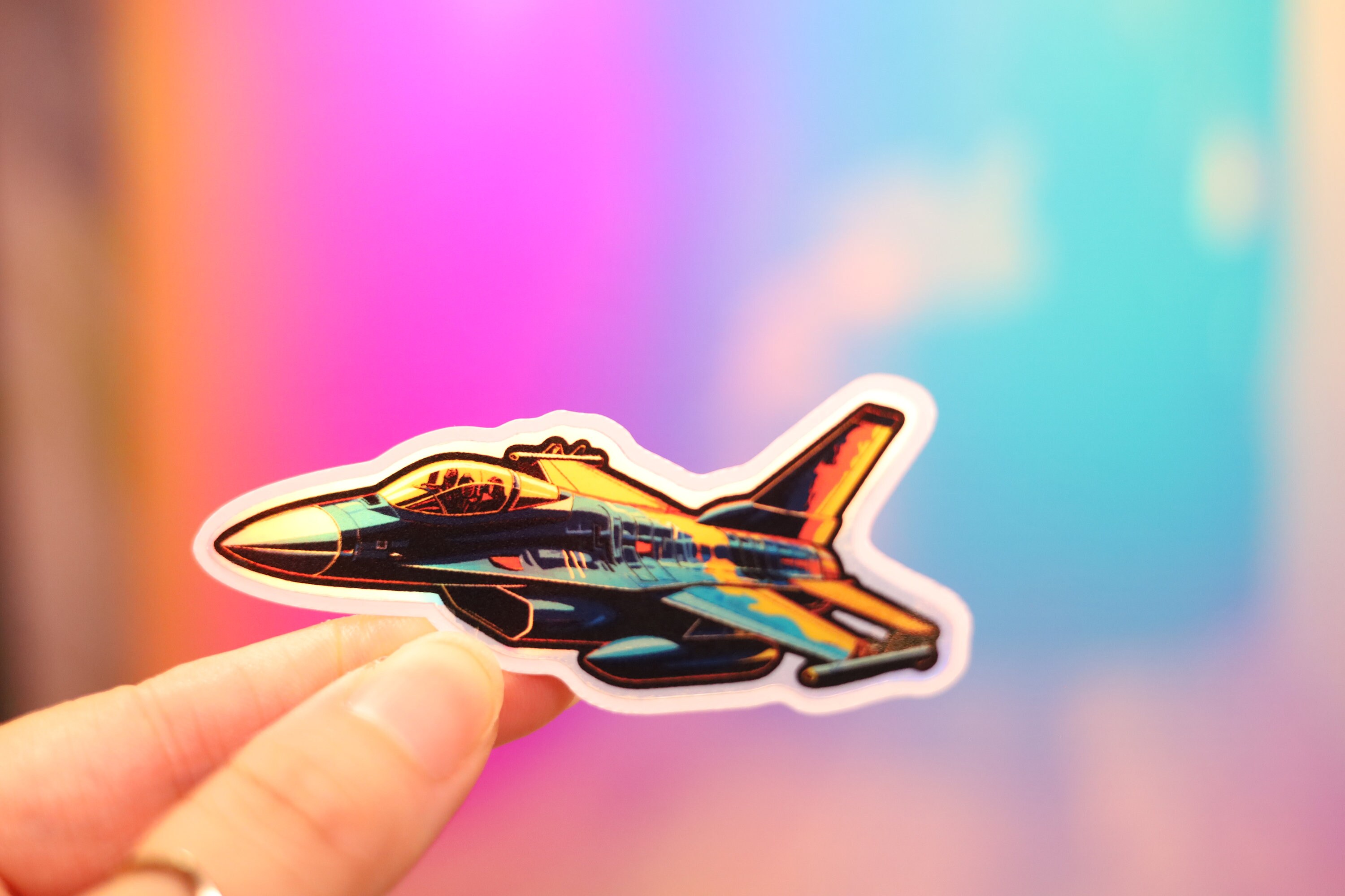 2x Holo F-16 Fighting Falcon Fighter Jet Stickers Holographic Shiny ...