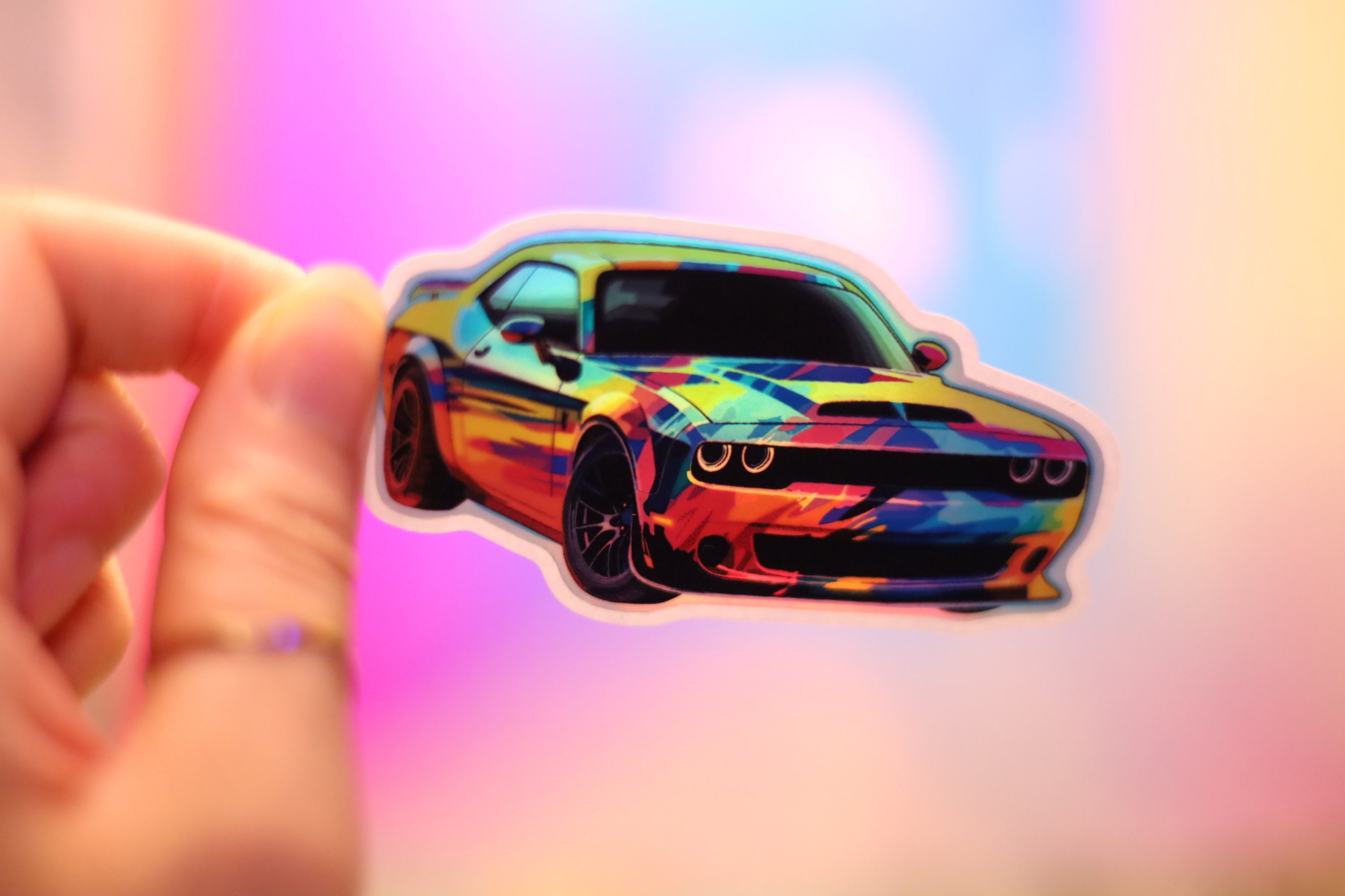 Holo Challenger Muscle Car Sticker Magnet Holographic Shiny for Laptop ...