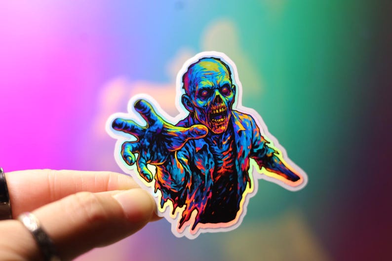 Holographic Zombie Sticker or Magnet | Waterproof Halloween Decal ...