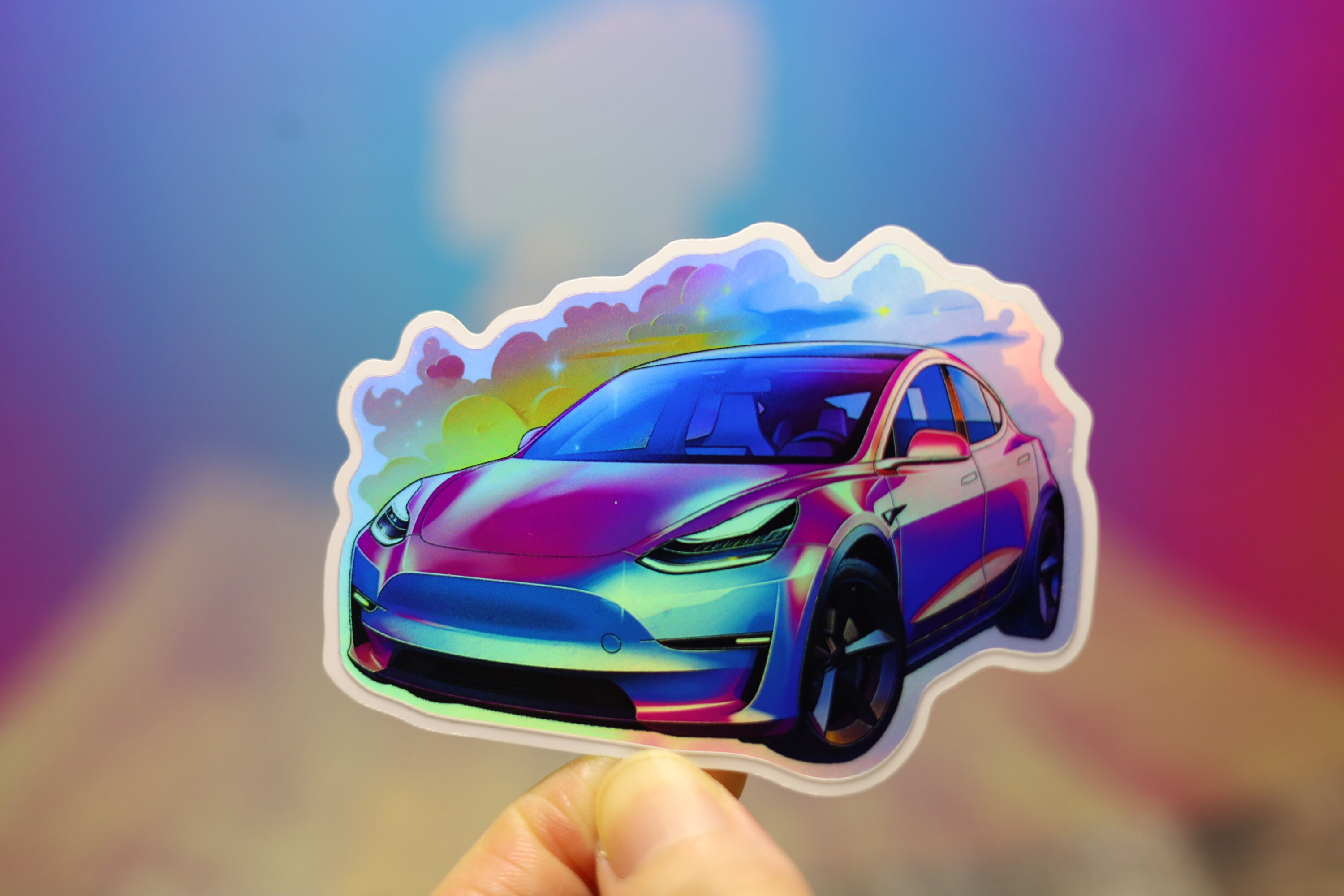 Holo Model Y Electric Car Sticker Magnet Holographic Shiny Graphic for ...