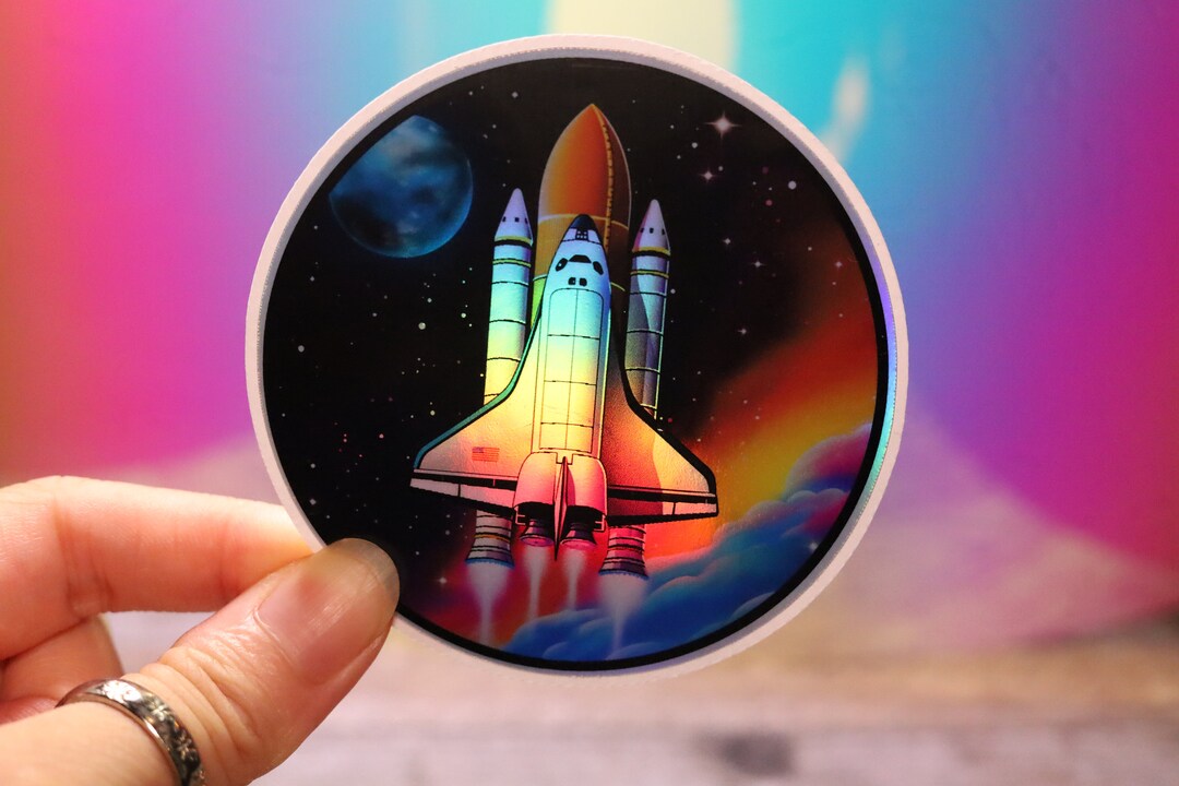 Holo Rocketship Sticker Holographic Shiny Abstract Decal Water Bottle ...
