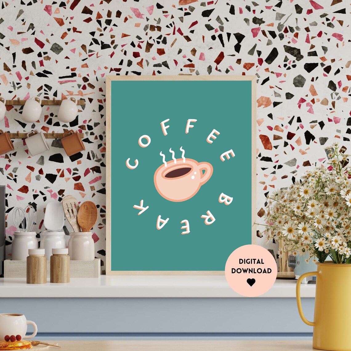 Coffee Break Digital Print Coffee Cart Bar Cafe Kitchen Espresso Retro ...