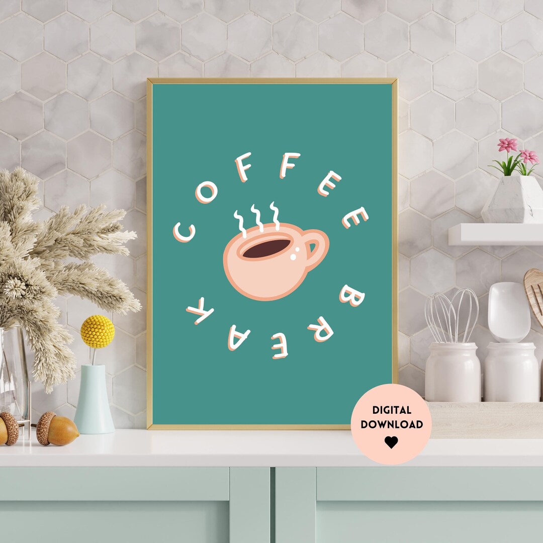 Coffee Break Digital Print Coffee Cart Bar Cafe Kitchen Espresso Retro ...