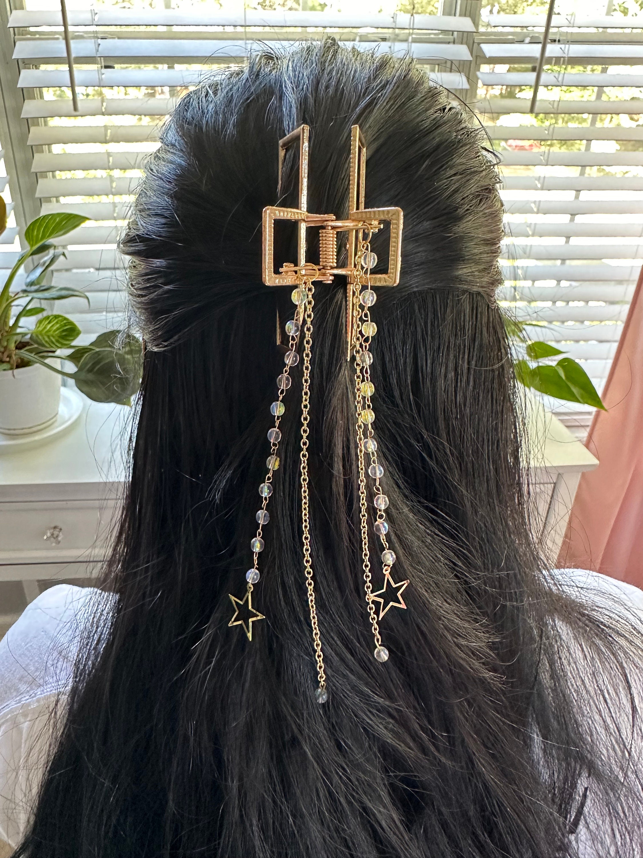 Hair Claw Clip With Beaded Chain With Charms. - Etsy