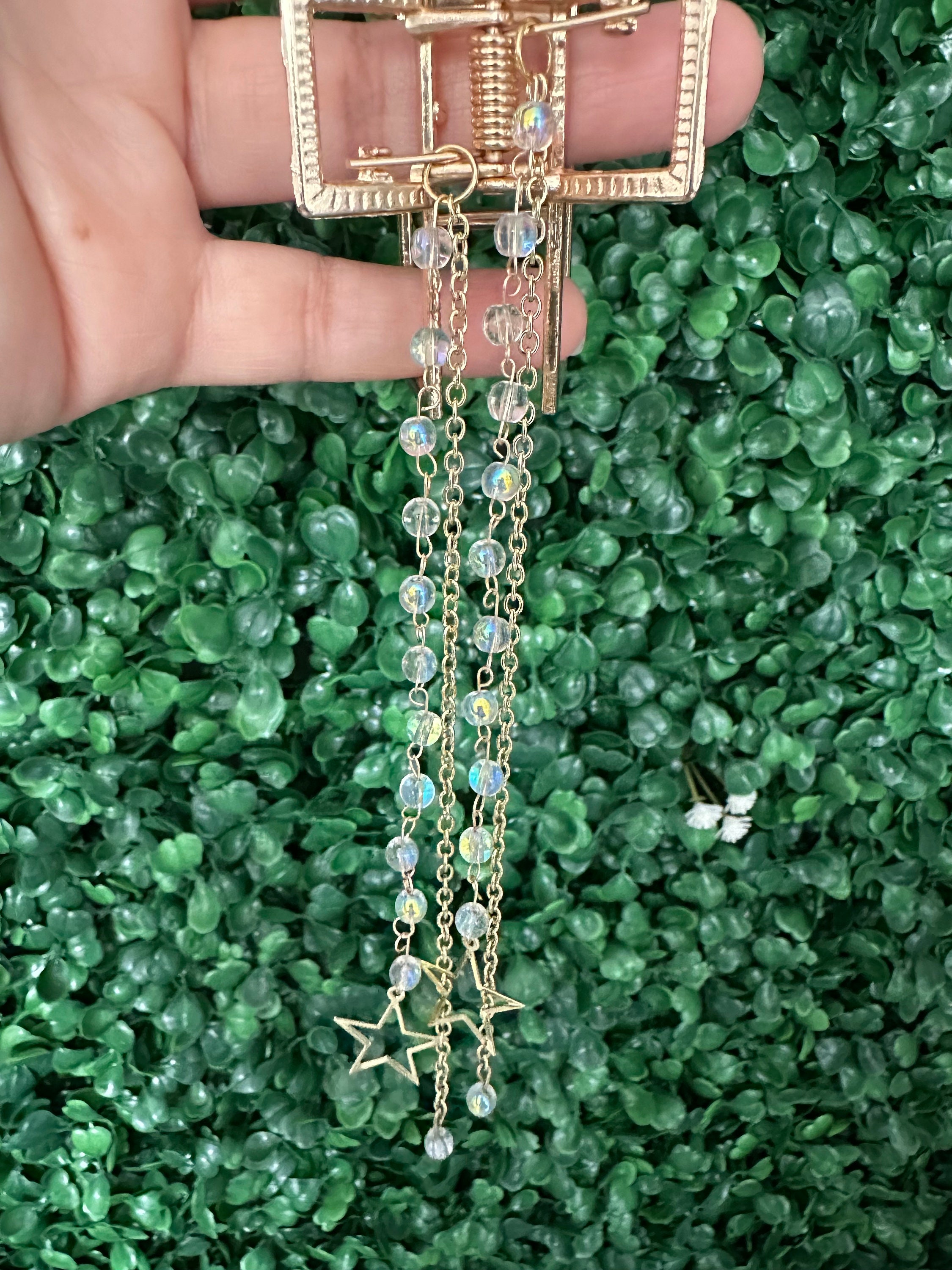 Hair Claw Clip With Beaded Chain With Charms. - Etsy