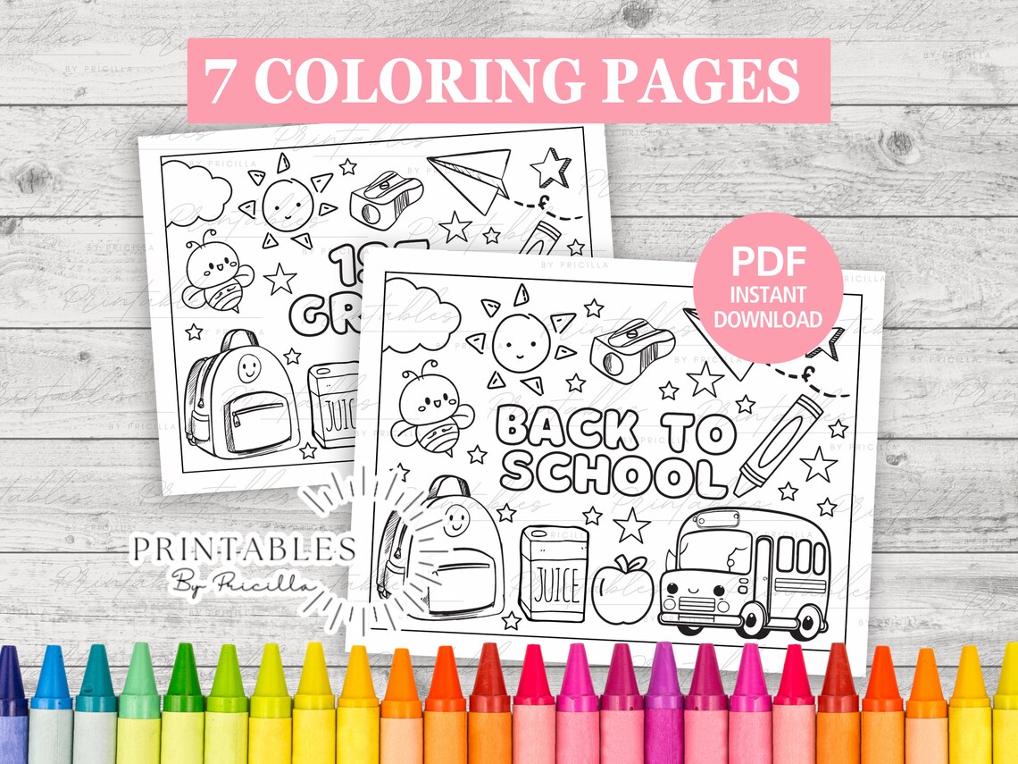 7 Back to School Coloring Sheets, Welcome Back Color Page Printable ...