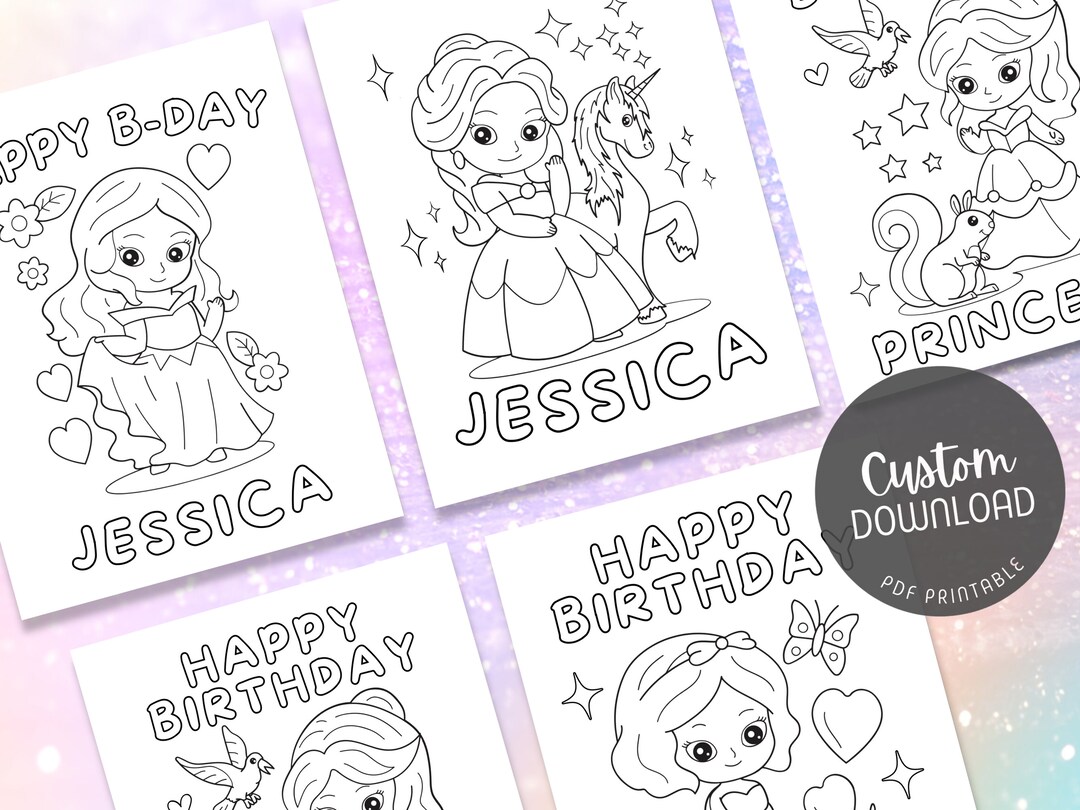 Princess Birthday Coloring Pages, Princess Activity Sheet, Personalized ...