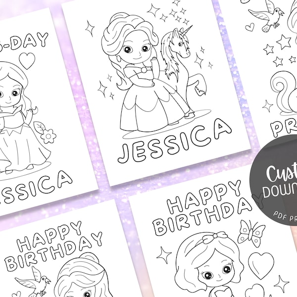 Birthday Coloring Pages Princess - Etsy