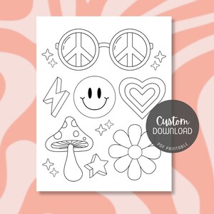Custom Groovy Coloring Pages Party Favors Printable, Retro Birthday ...