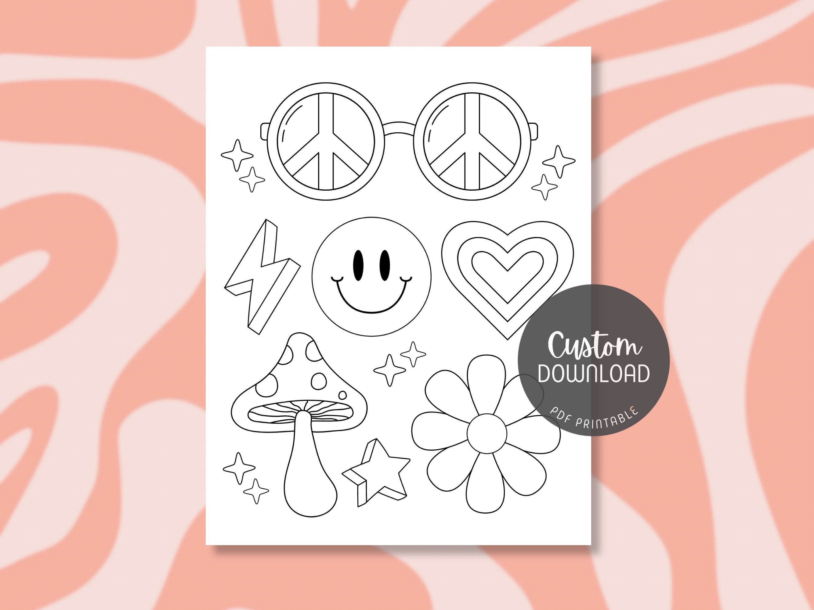 Custom Groovy Coloring Pages Party Favors Printable, Retro Birthday ...
