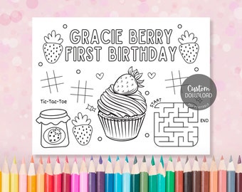 Strawberry Activity Page Printable Berry Sweet First Birthday Party ...