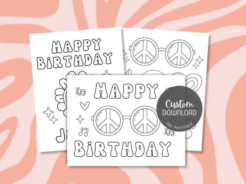 Custom Groovy Coloring Pages Party Favors Printable, Retro Birthday ...