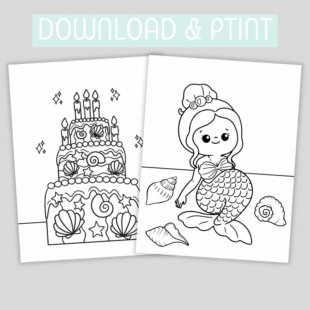Mermaid Birthday Coloring Pages Underwater Birthday Coloring - Etsy UK