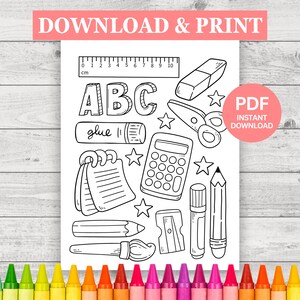 Back to School Coloring Page, School Coloring Pages, School Supplies ...