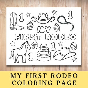 My First Rodeo Coloring Page - Kids Birthday Activity, Cowboy Party ...