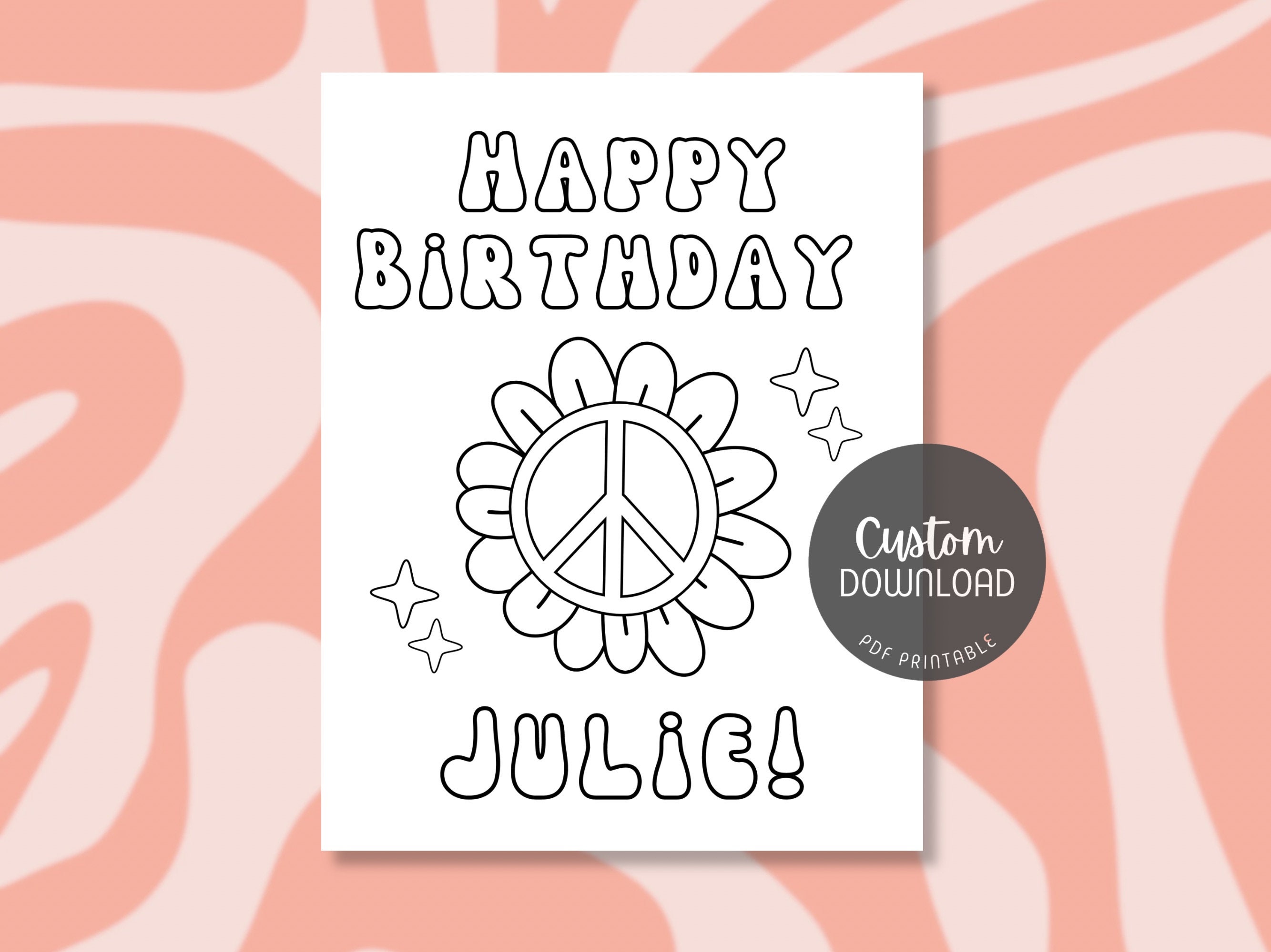 Custom Groovy Coloring Pages Party Favors Printable, Retro Birthday ...